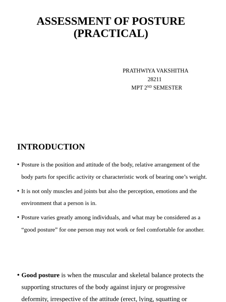 Assessment of Posture (Practical) | PDF | Nervous System | Clinical ...