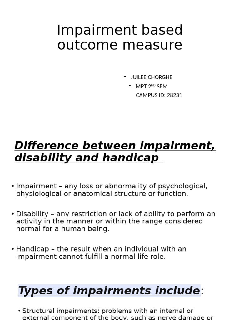 Impairment Based Outcome Measures Sem | PDF | Prosthesis | Amputation