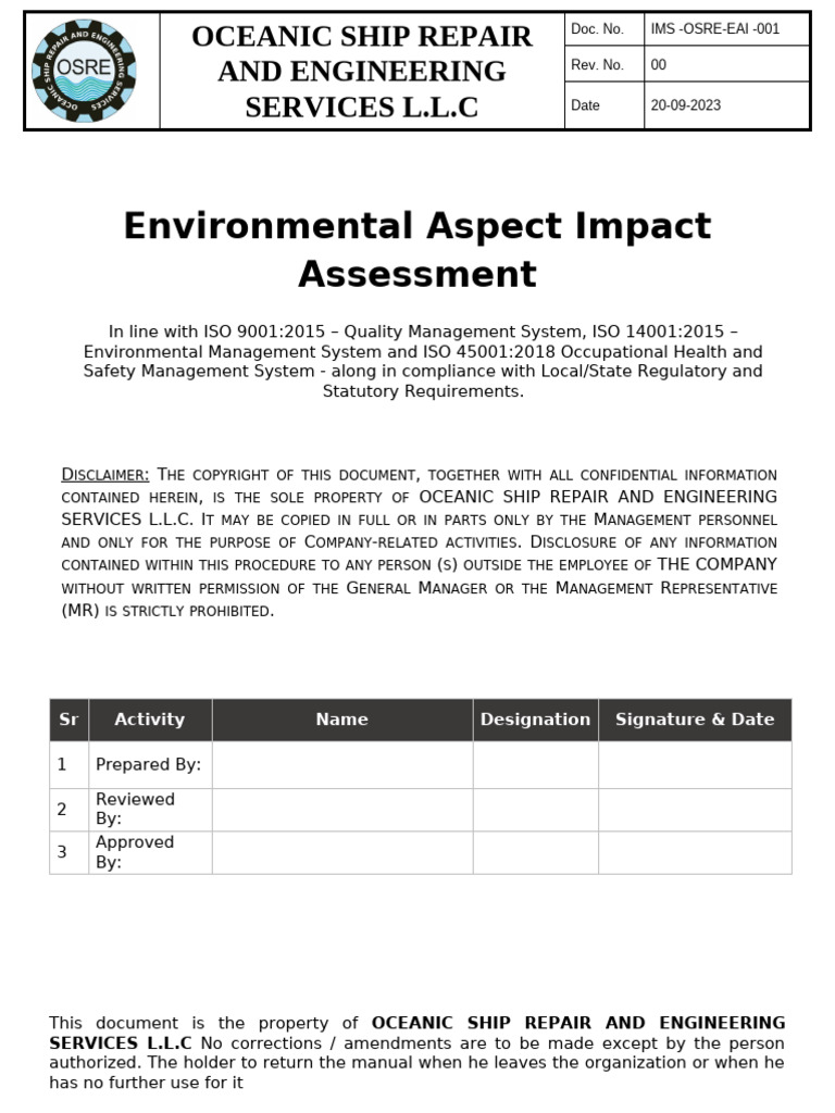 IMS - OSRE-EAI-001 - Envromental Aspect and Impact | PDF | System ...