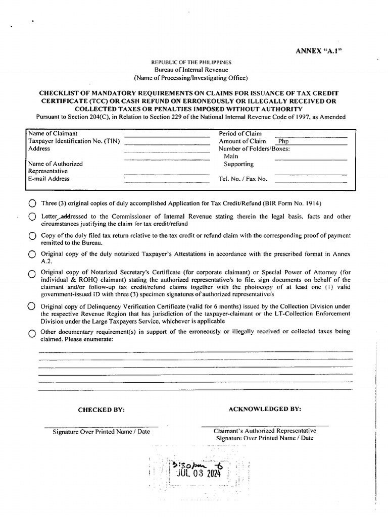 RMC No. 74-2024 Annex A1-A2 | PDF