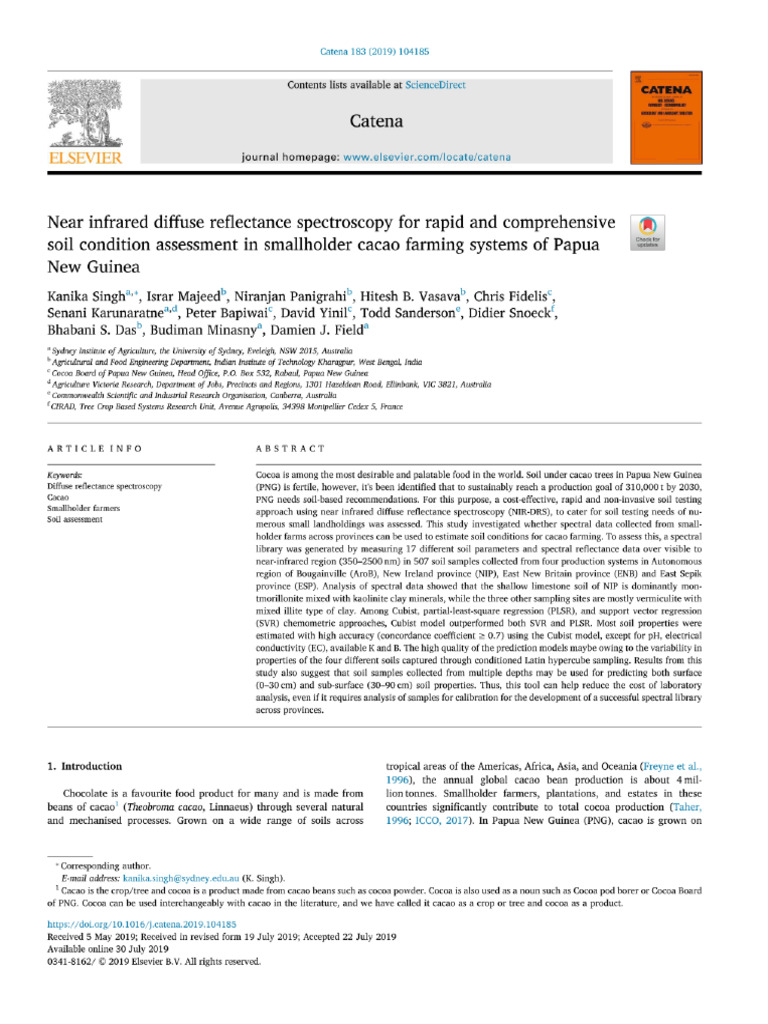 Near Infrared Diffuse Reflectance Spectroscopy For Rapid and Comprehensive | PDF | Soil | Cocoa Bean