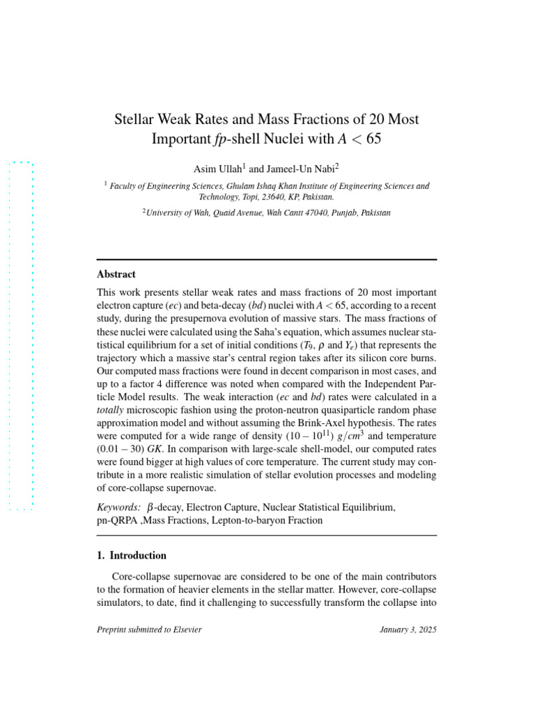 Stellar Weak Rates and Mass Fractions | PDF | Spin (Physics) | Quantum ...