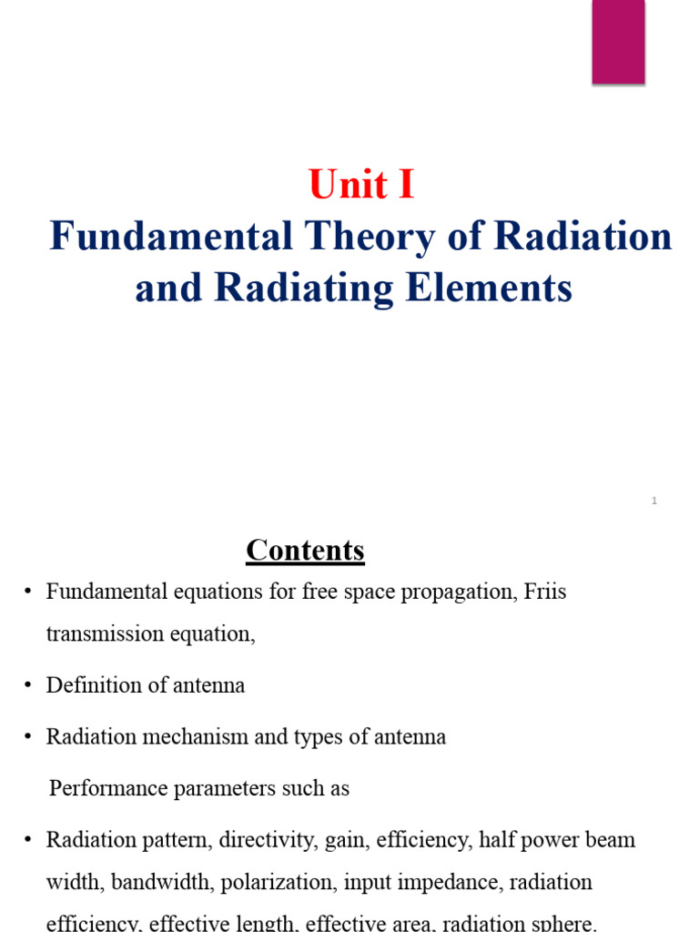 Unit 1 Fundamental Theory of Radiation and Radiating Elements 20 - 21 ...