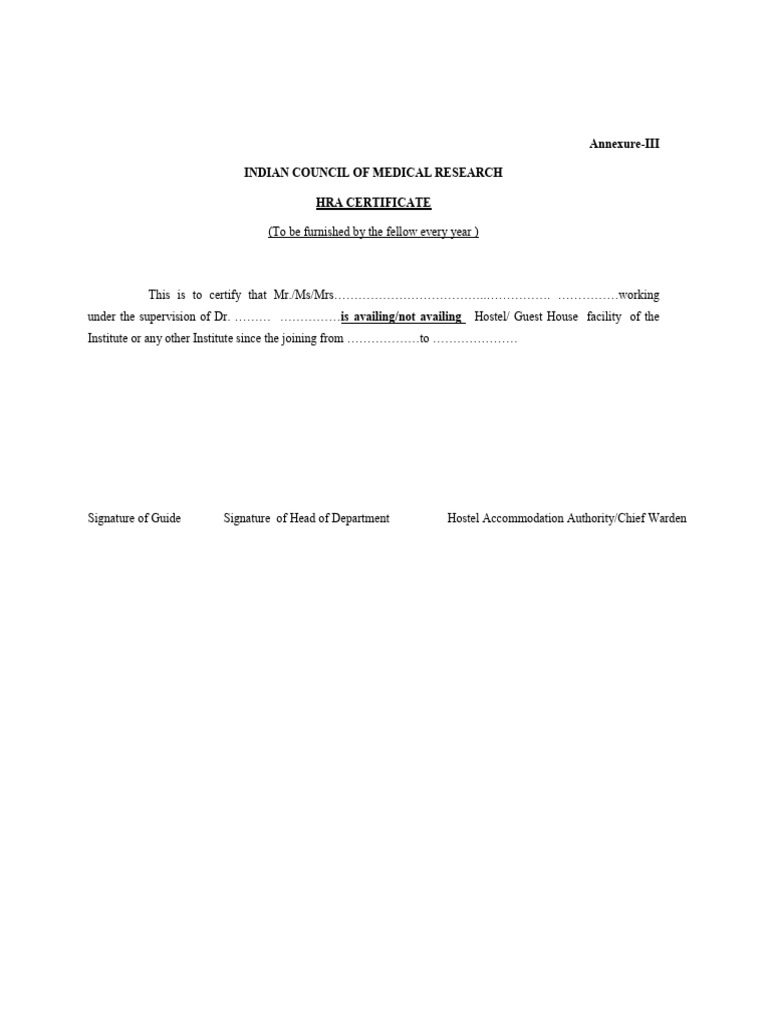 ICMR HRA Certificate Template | PDF