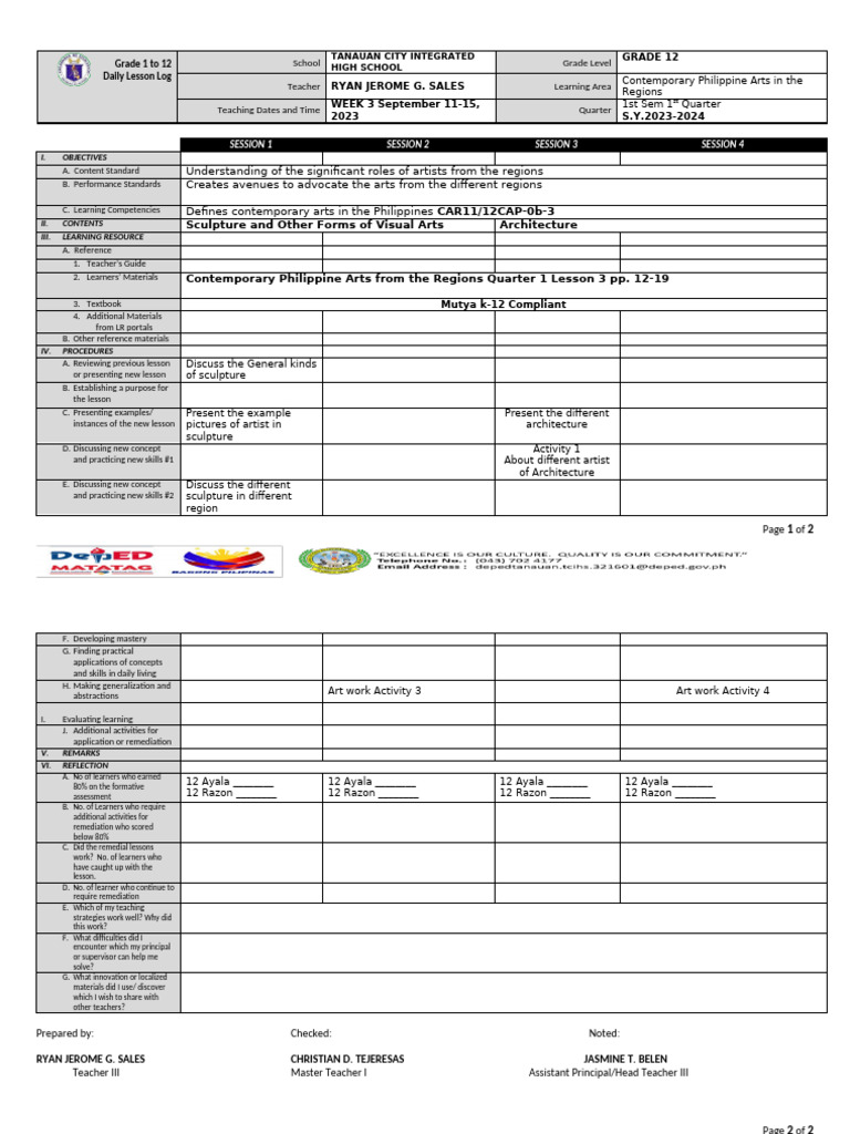 G12-DLL-WEEK-3_CPAR | PDF | Teachers | Learning