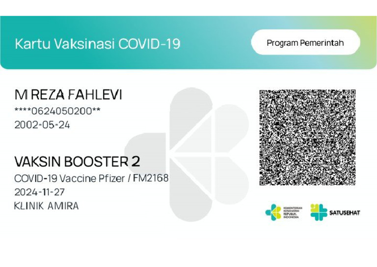 Sertifikat Vaksin Booster 2 M Reza Fahlevi | PDF