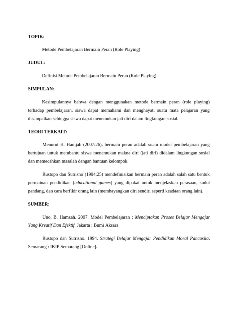 Metode Role Playing dalam Pembelajaran | PDF