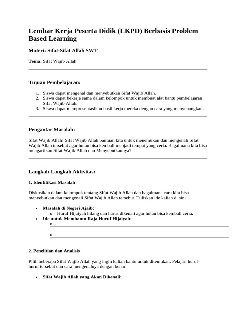 Lembar Kerja Peserta Didik PBL Dan PJBL | PDF