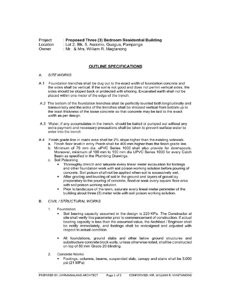 OUTLINE SPECIFICATIONS | PDF