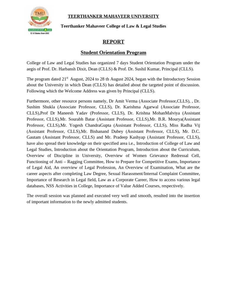 Report Of Orientation Program 1 Pdf Justice Crime Violence