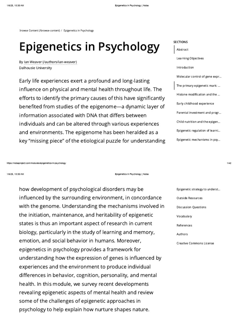 Epigenetics in Psychology - Noba | PDF | Epigenetics | Regulation Of ...