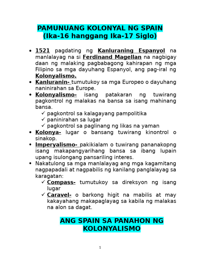 Pamunuang Kolonyal NG Spain | PDF