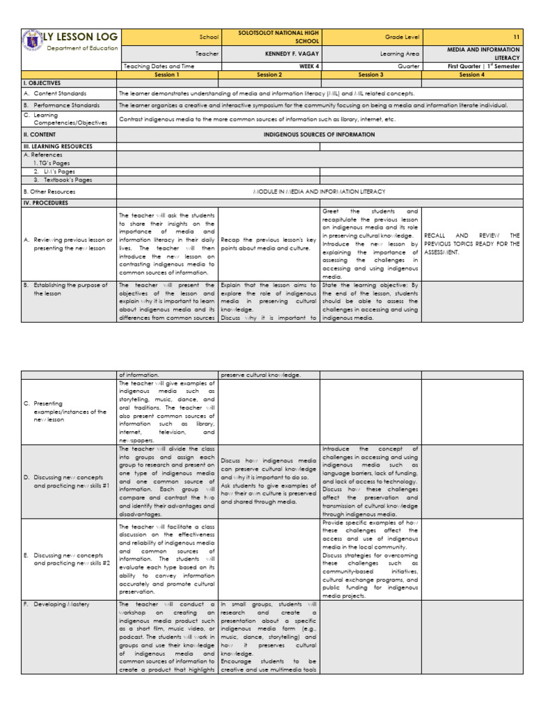 Grade 1 DLL Q1 Week 4 Overview | PDF | Teachers | Learning