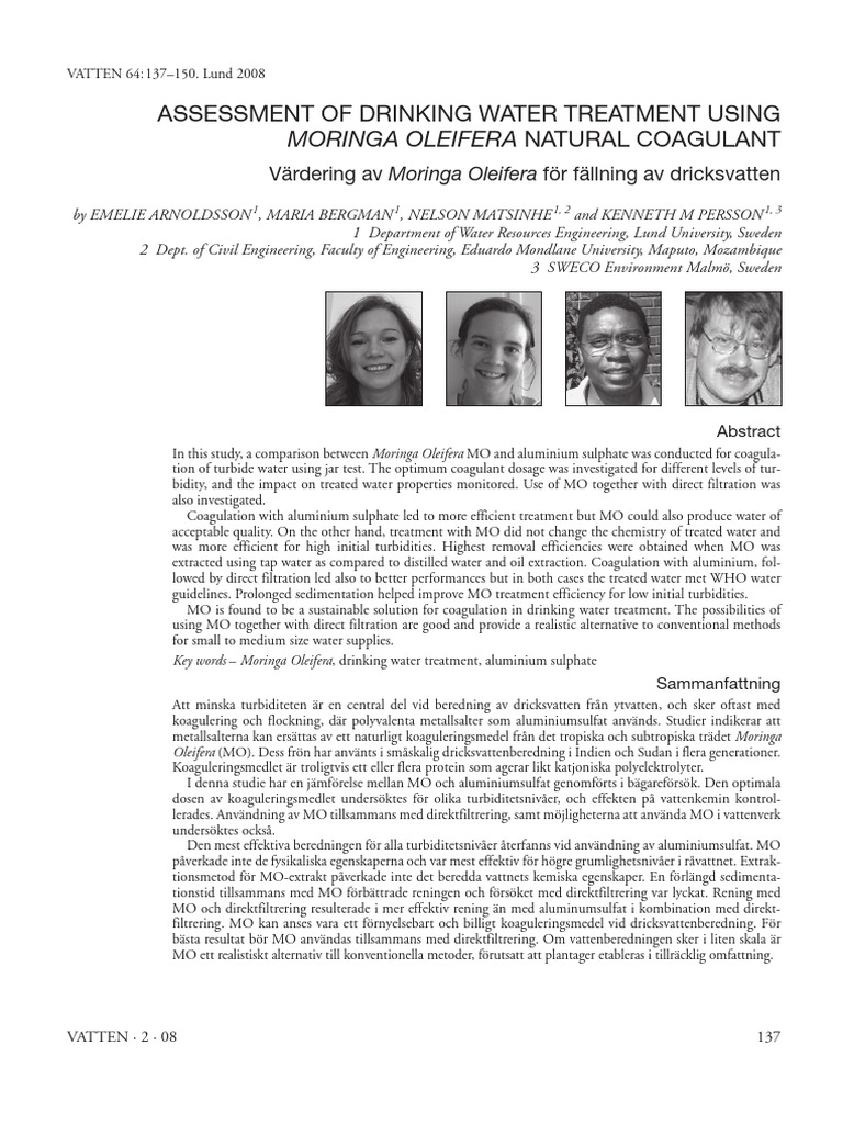 Assessment Of Drinking Water Treatment Using Moringa Oleifera Natural
