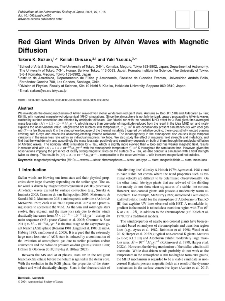 Red Giant Winds | PDF | Plasma (Physics) | Magnetohydrodynamics