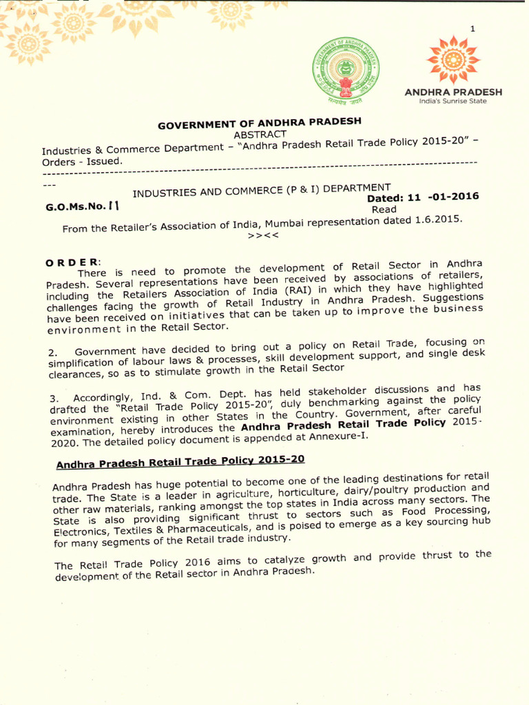 Andhra Pradesh Retail Trade Policy 2016 (1) | PDF | Retail | Taxes