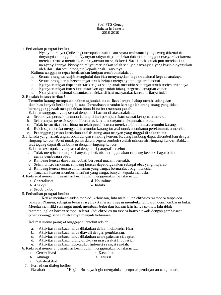 Soal PTS Genap Bahasa Indonesia | PDF
