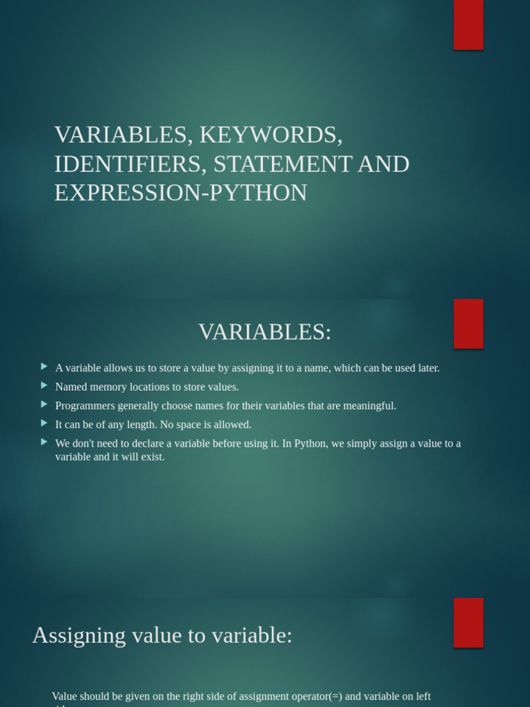 Varibles Expression and Statement | PDF | Reserved Word | Variable (Computer Science)