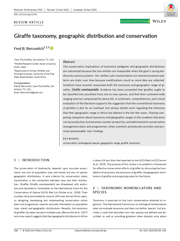 Giraffe Taxonomy, Geographic Distribution and Conservation - 2020 | PDF ...