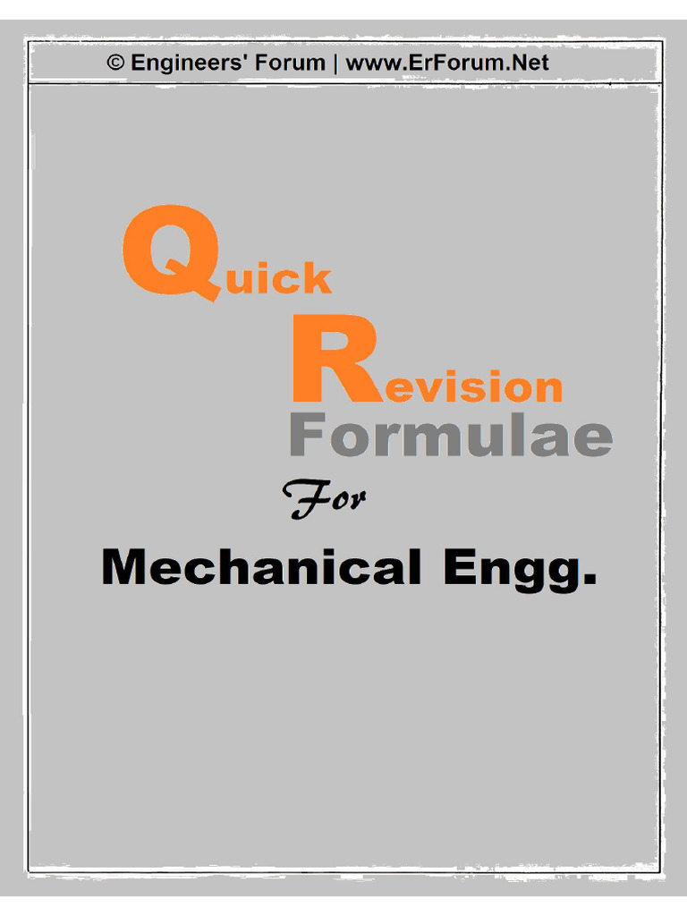 Quick Revision Formulas Mechanical Engineering | PDF