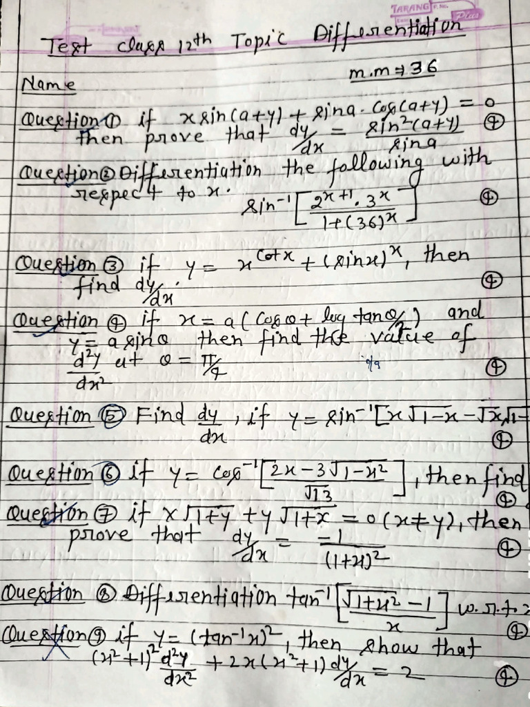 Differentiation Test | PDF