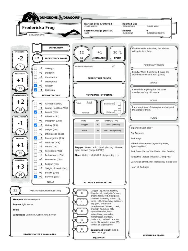 (Warlock) Fredericka Frog | PDF | Dungeons & Dragons | Gary Gygax Games