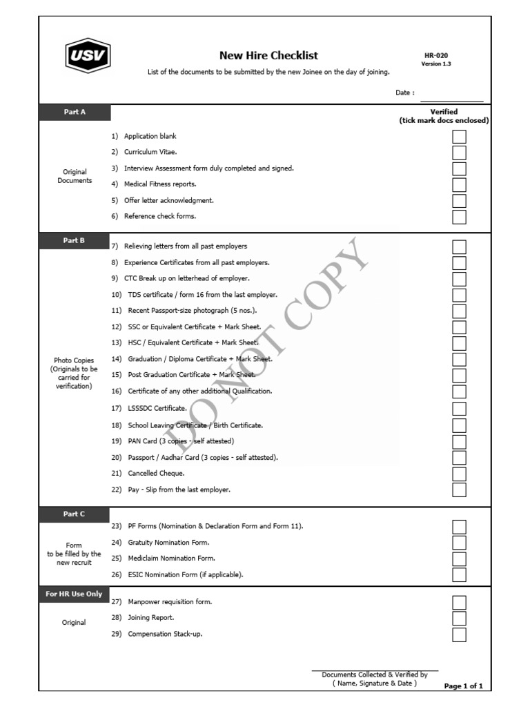 New Hire Checklist HR | PDF | Authentication | Government And Personhood