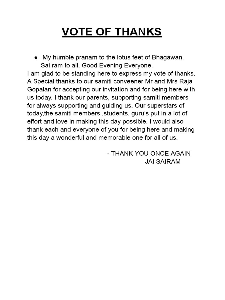 Vote of Thanks | PDF