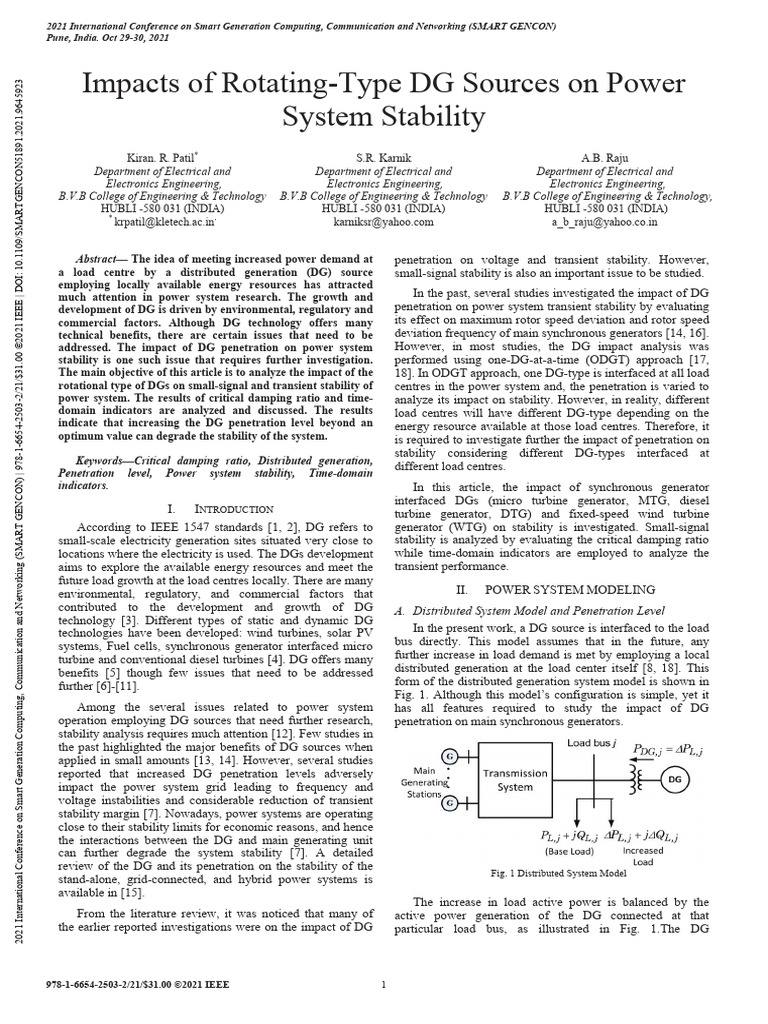 DG Sources Impact on Power Stability | PDF | Distributed Generation ...