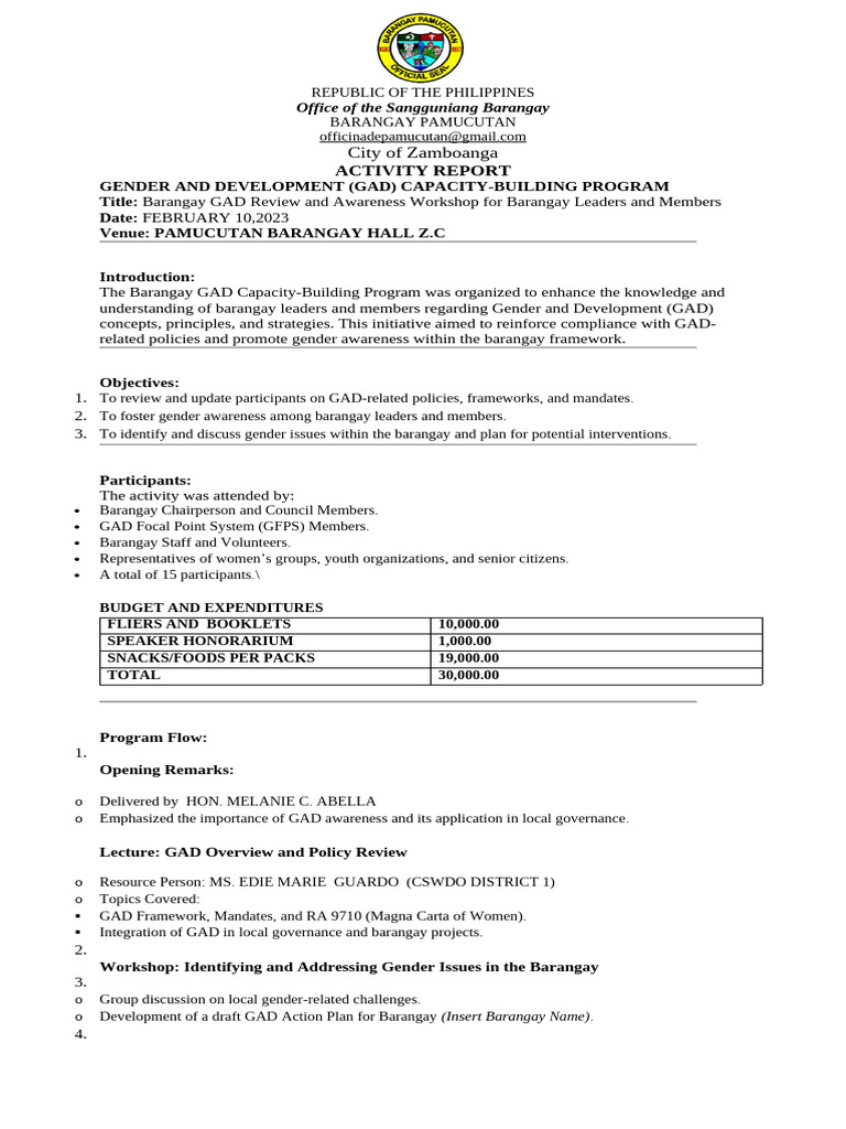 Gad Accomplishment Report Organization Based | PDF | Gender And Development