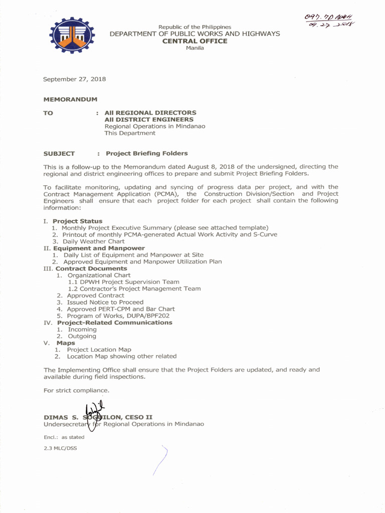 Memo 097.7 - 092718 - Project Briefing Folders Mindanao | PDF