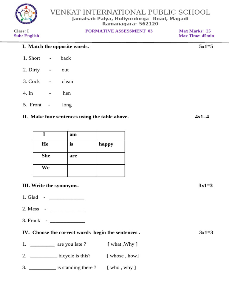 1st English FA - 3 | PDF
