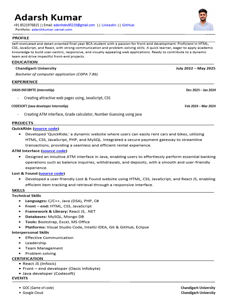 Adarsh_Resume_(Front_end) | PDF | Java Script | World Wide Web Adarsh_Resume_(Front_end) | PDF | Java Script | World Wide Web