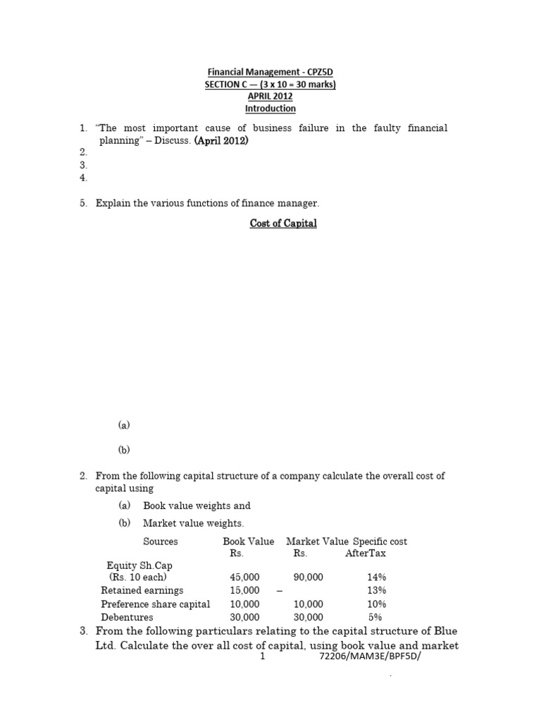 FM QP Problems | PDF | Capital Structure | Cost Of Capital