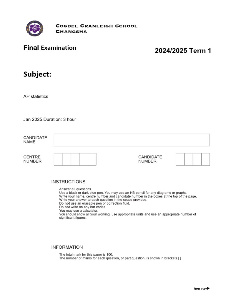 final ap statistics qp 6人 | PDF | Median | Statistical Analysis