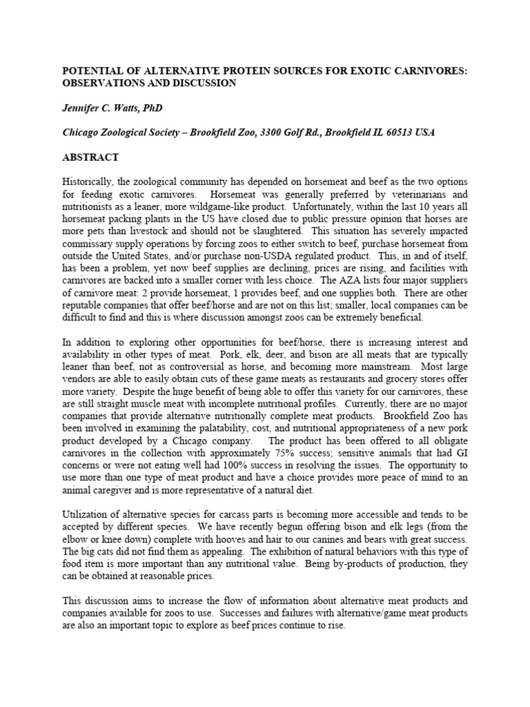 POTENTIAL OF ALTERNATIVE PROTEIN SOURCES FOR EXOTIC CARNIVORES ...