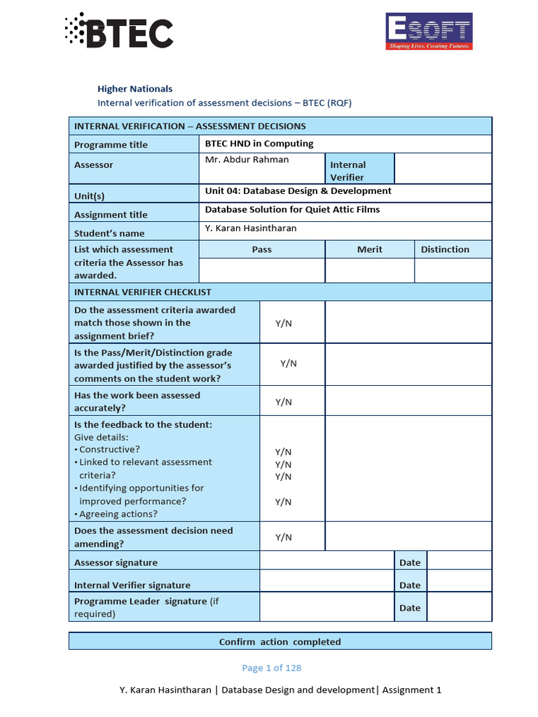 BTEC HND Database Assignment | PDF | Databases | Relational Model