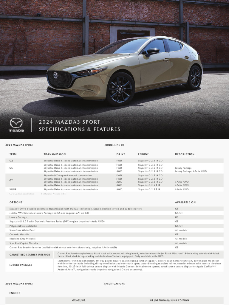 2024 Mazda3 Sport Specifications | PDF | Anti Lock Braking System | Steering