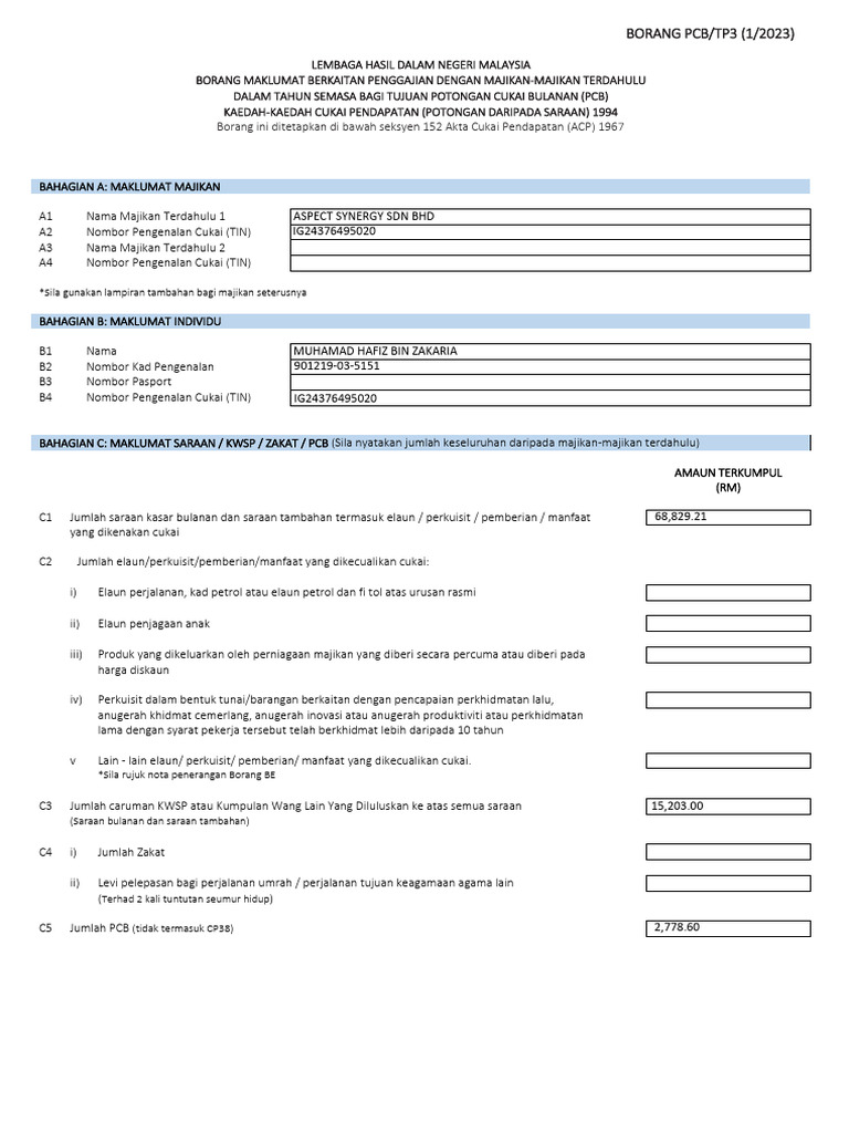 Borang TP 3 2023 | PDF