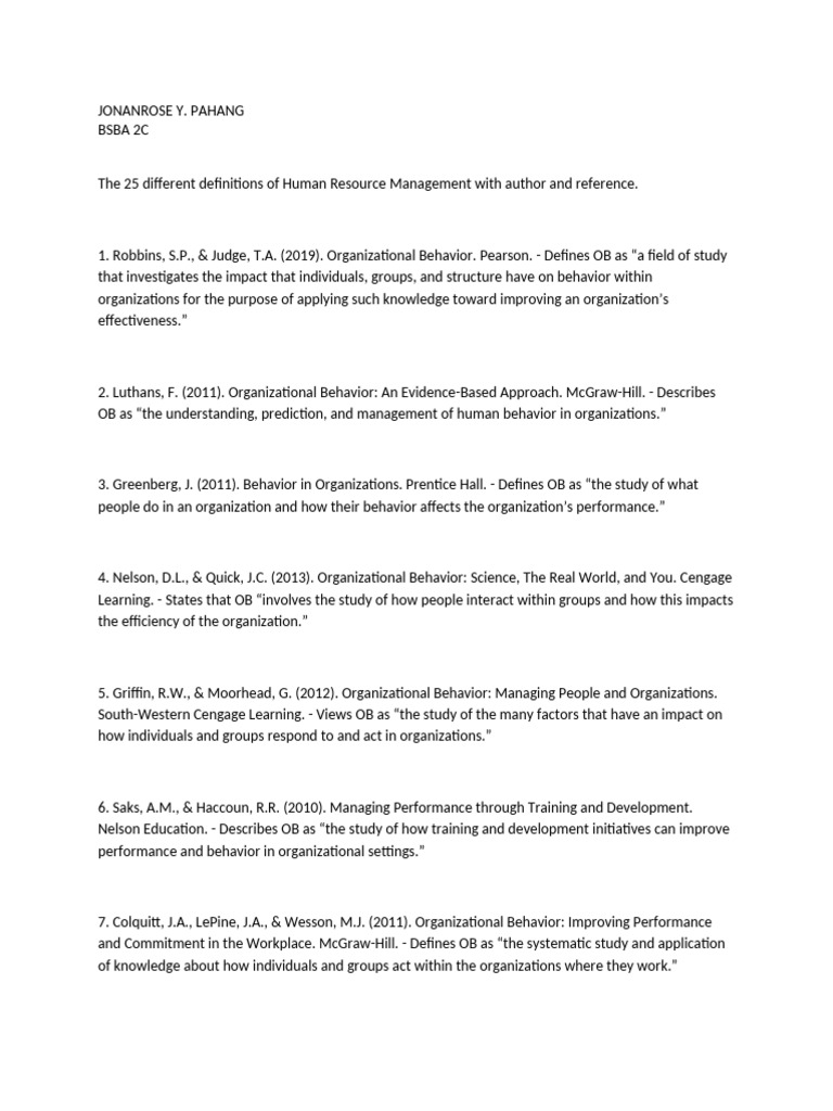 25 Definitions of Human Resource Management | PDF | Motivational ...