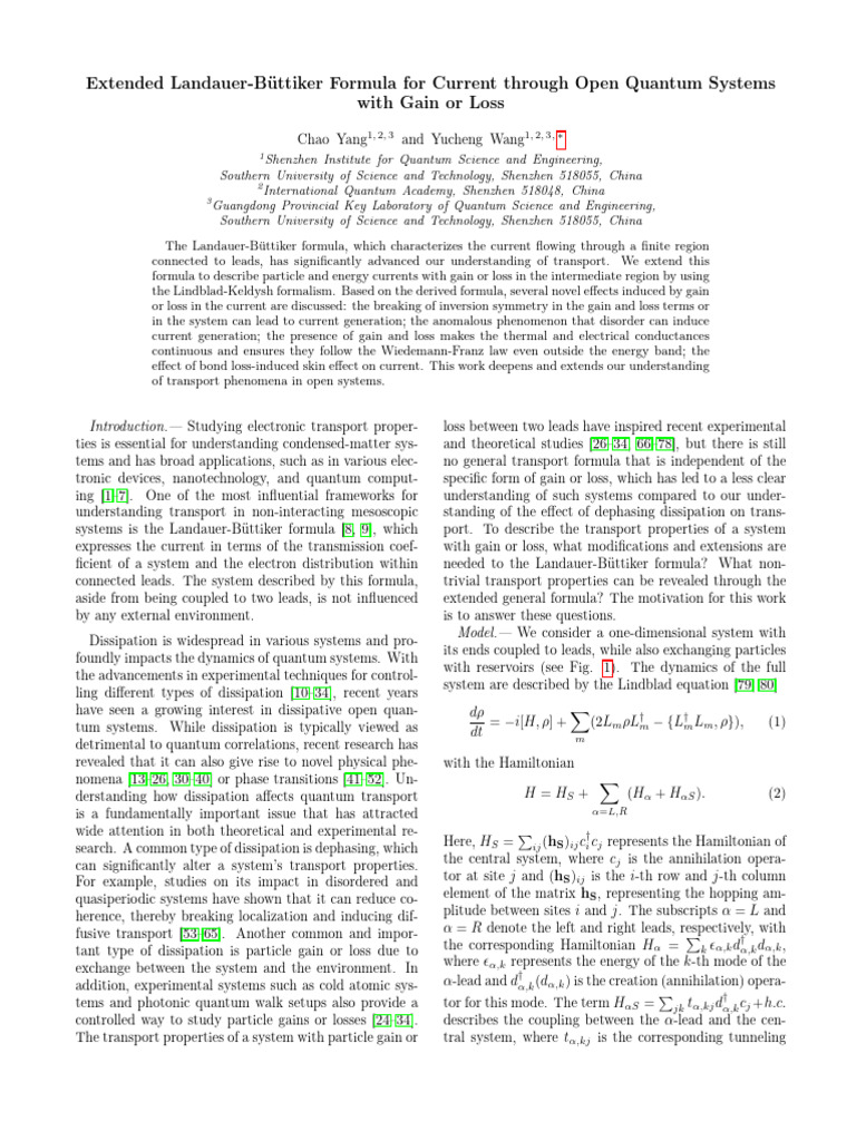 Extended Landauer-Büttiker Formula | PDF | Quantum Mechanics | Physics