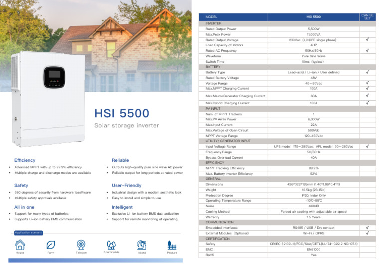 HSI Series High PV Voltage 48V 5.5kW EU Solar Storage Inverter ...