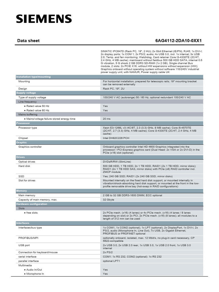 6AG41122DA100XX1 Datasheet en | PDF | Usb | Hard Disk Drive