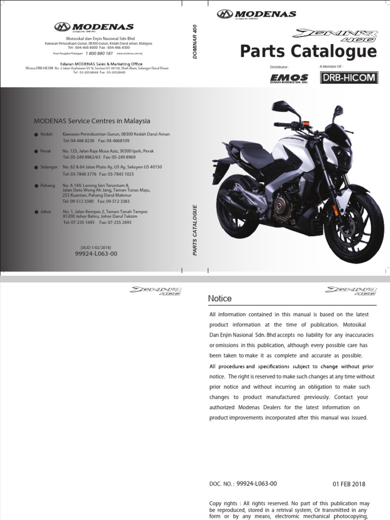 Parts Catalogue Dominar D400 | PDF | Clutch | Engines
