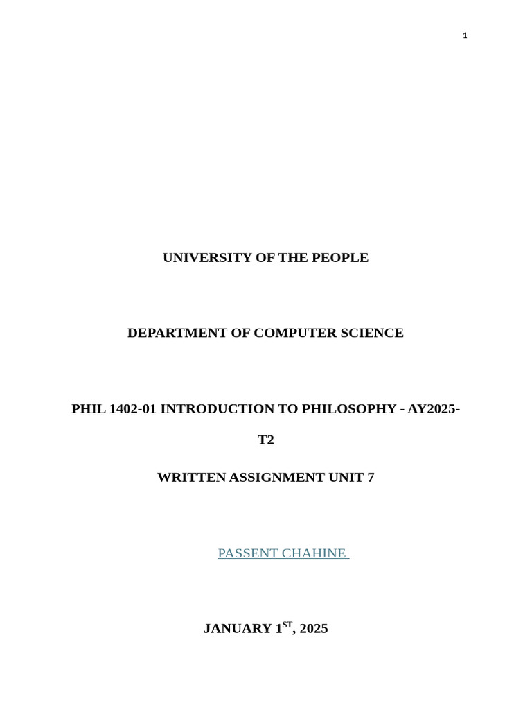 Written Assignment Unit 7 Philo | PDF | Morality | Knowledge