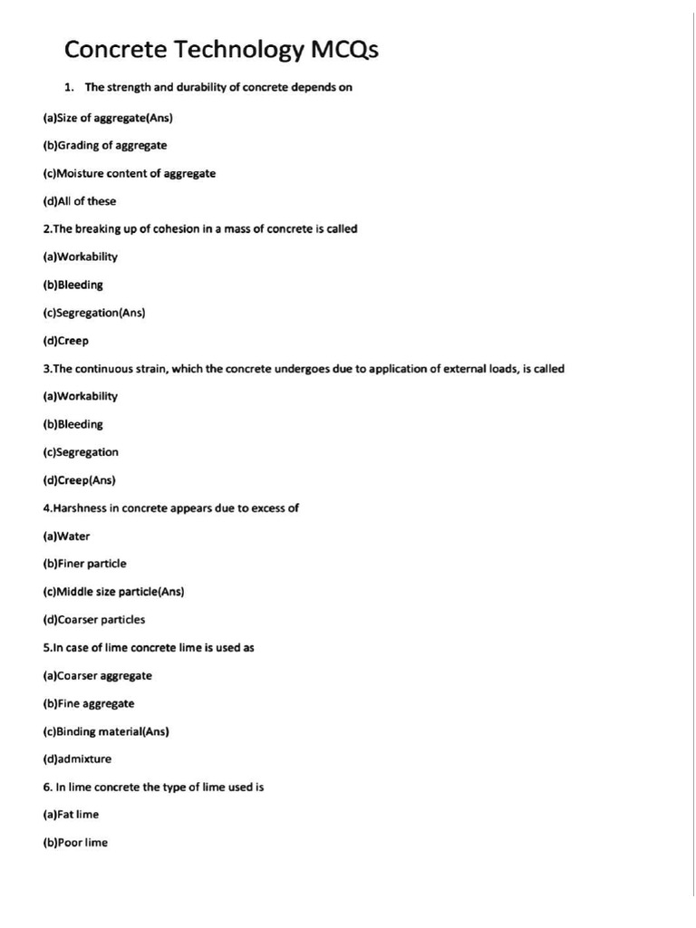 Concrete Technology Mcq's Study With Mayur | PDF