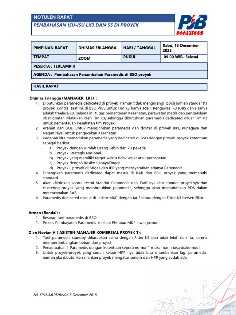 NOTULEN RAPAT PENAMBAHAN PARAMEDIS STANDBY DI BSO | PDF