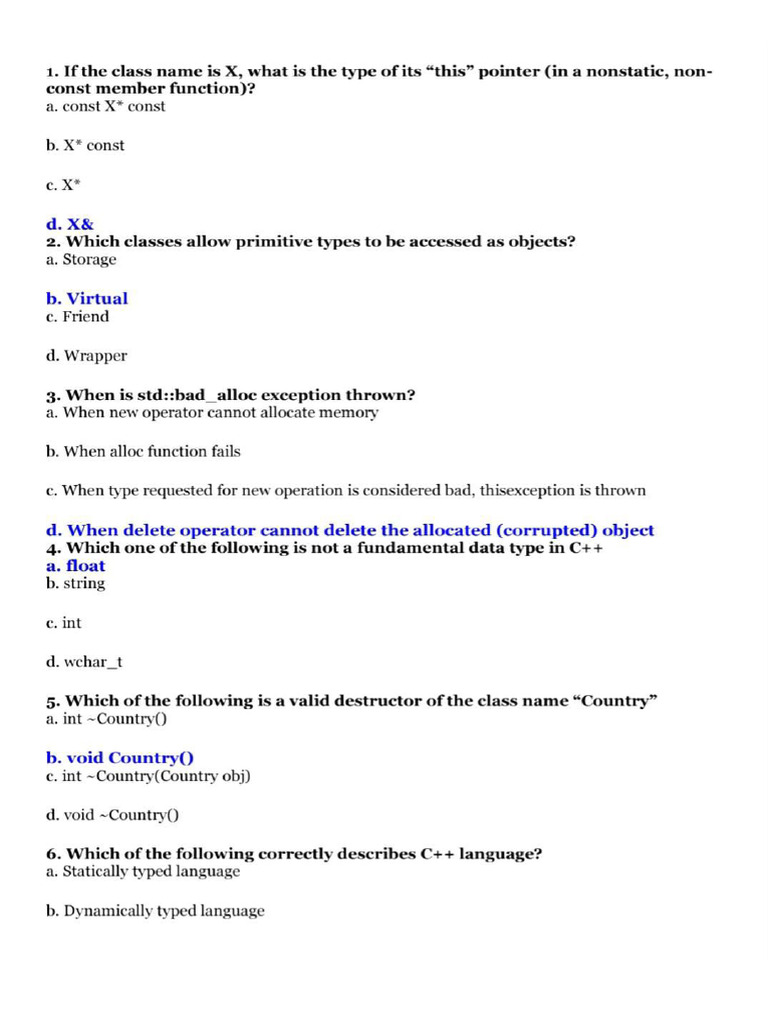 OOP in C++ Mcq's Study With Mayur | PDF