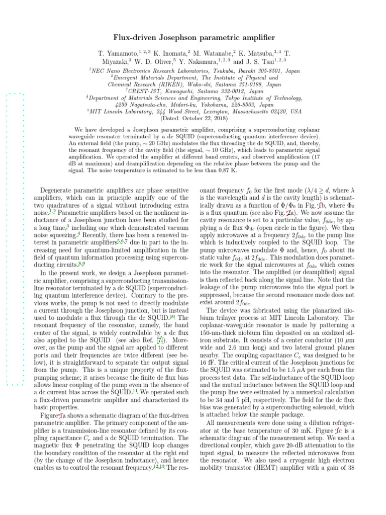 Flux-Driven Josephson Parametric Amplifier Yamamoto | PDF | Amplifier | Microwave