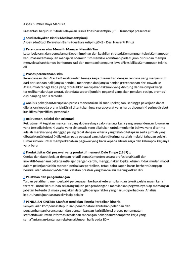 Aspek SDM dalam Studi Kelayakan | PDF